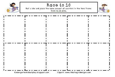 Kindergarten Kids At Play: Race to 10 & Race to 20 Tens Frame Dice Games