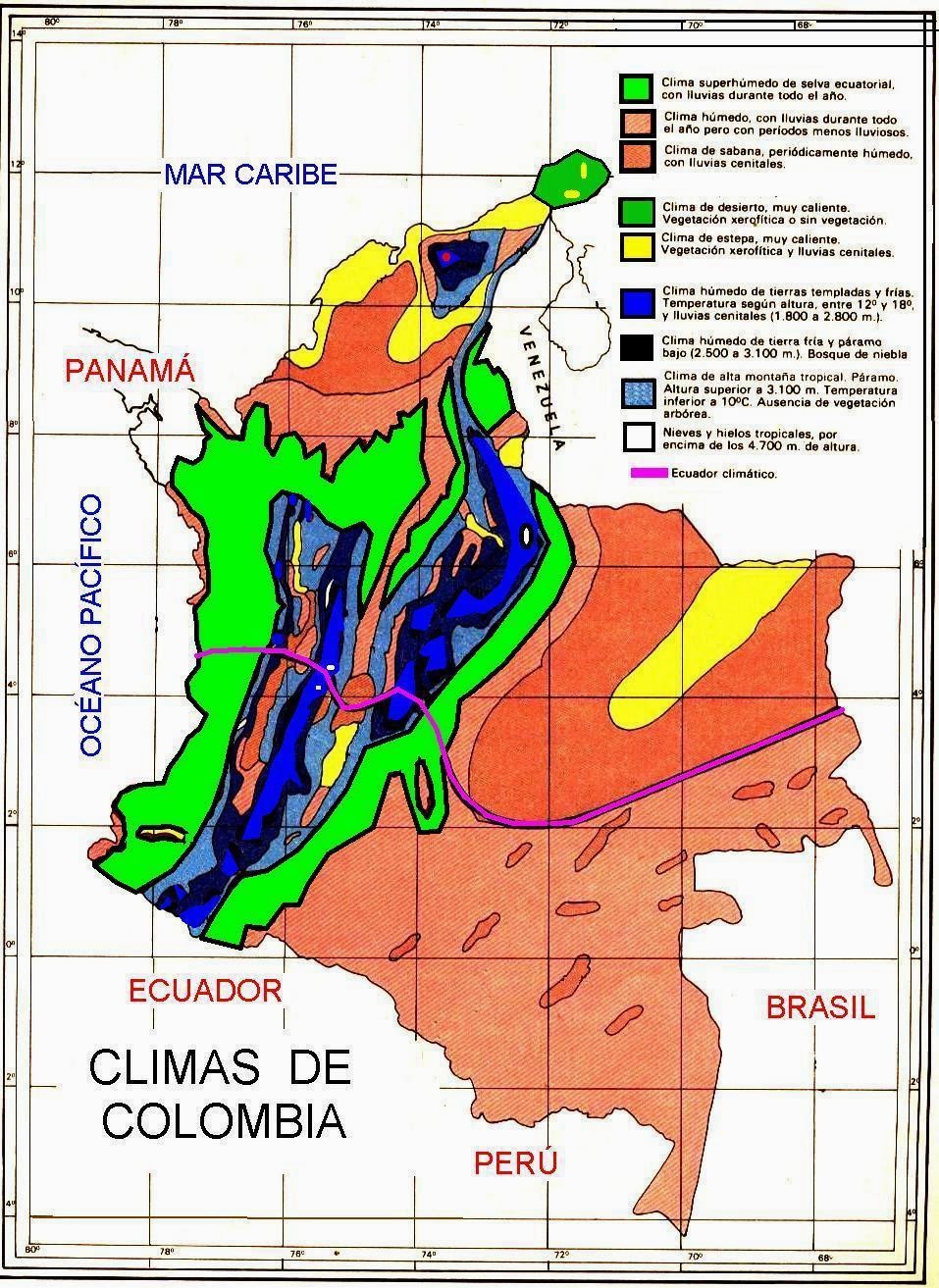 fauna y flora de las regiones de colombia: mapa climatico de Colombia