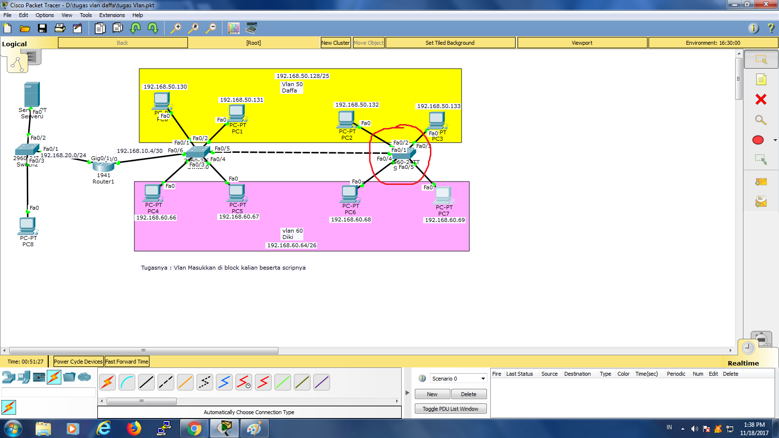 konfigurasi vlan ( 1 Router + 2 Switch + 1 Server ) menggunakan cisco ...