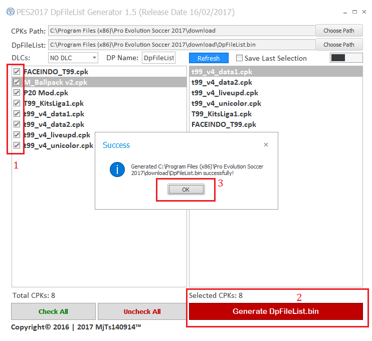 √ Cara Setting File cpk PES 2017 Menggunakan DpFileList Generator 1.5 ...
