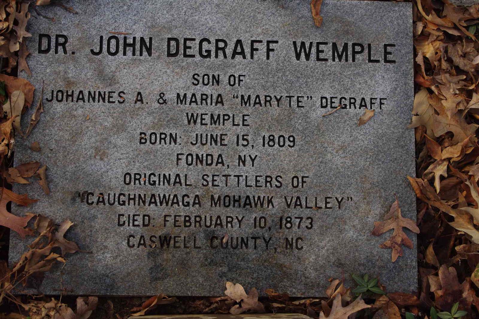 Caswell County North Carolina: John De Graff Wemple (1809-1873)