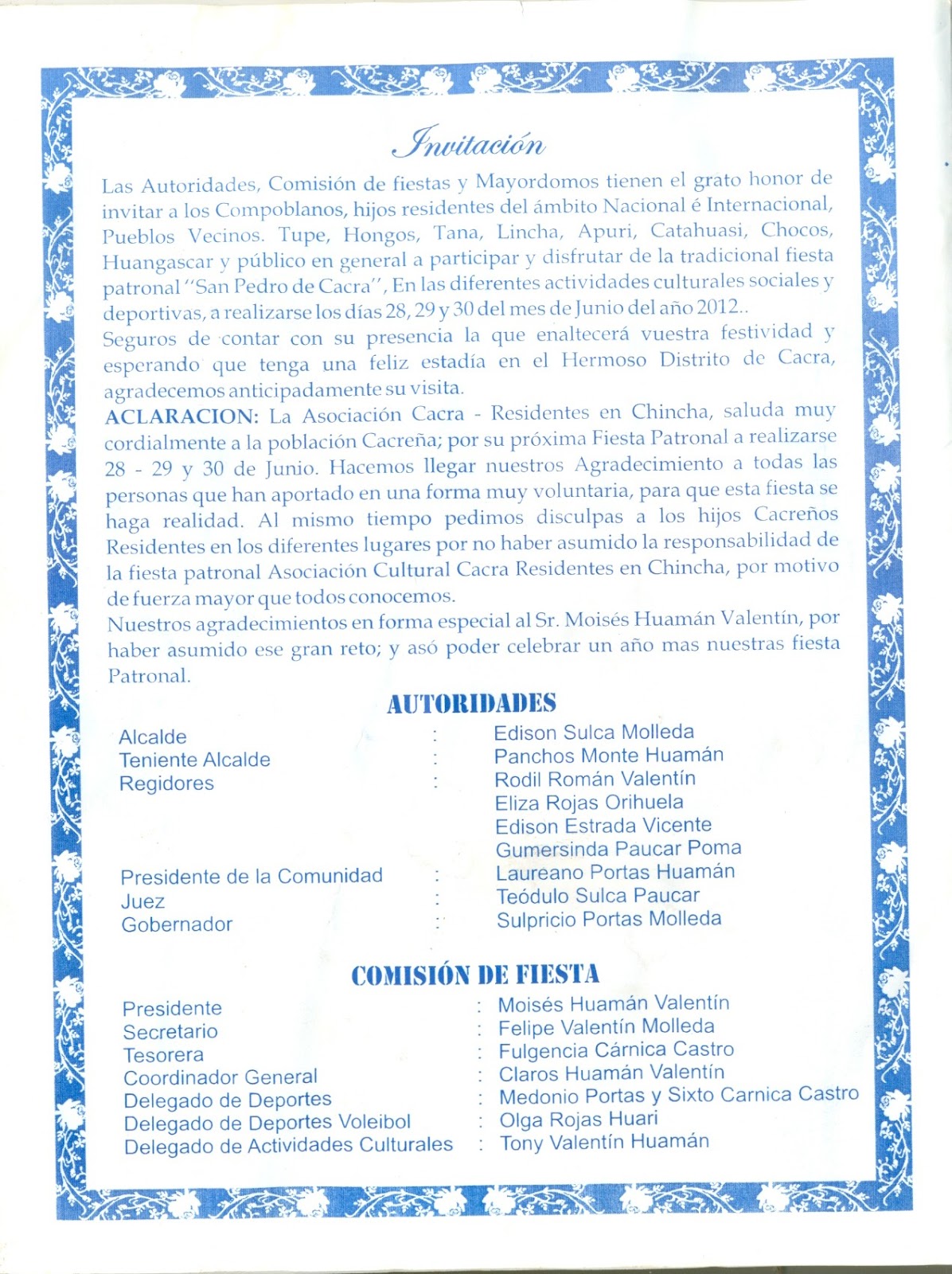 MUNICIPALIDAD DISTRITAL DE CACRA: Tradicional festividad en el distrito ...