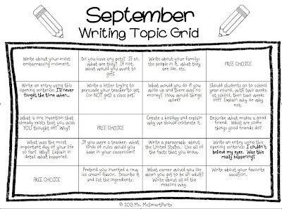 Ms. McSmartPants Does Third Grade: {TPT Products} Writing Topic Grids ...