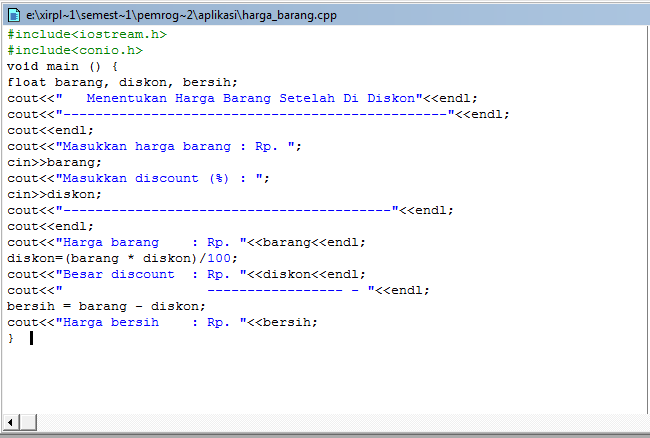 Aplikasi Menentukan Harga Barang Setelah Diskon Dengan C++
