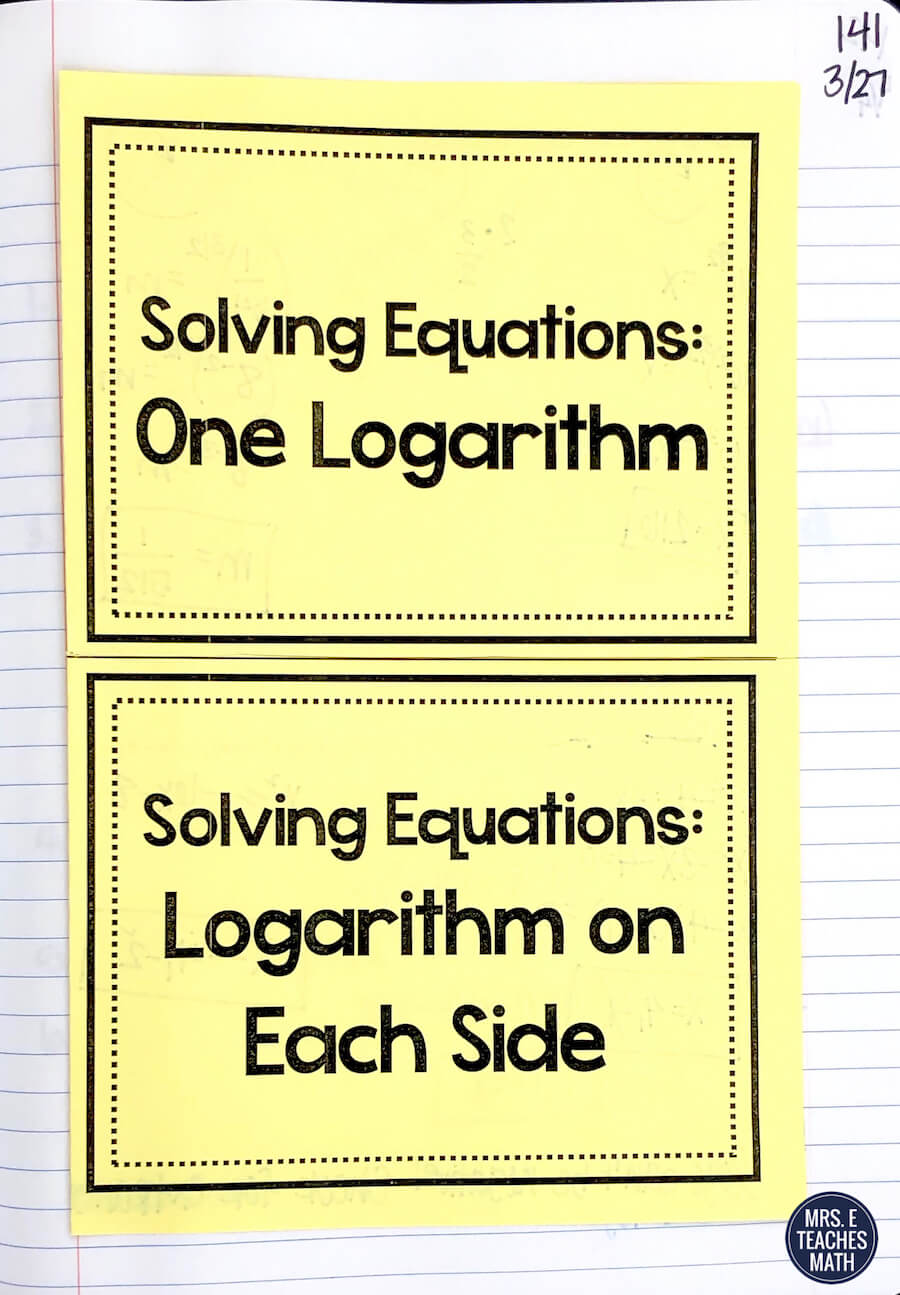 Exponential and Logarithmic Functions INB Pages | Mrs. E Teaches Math