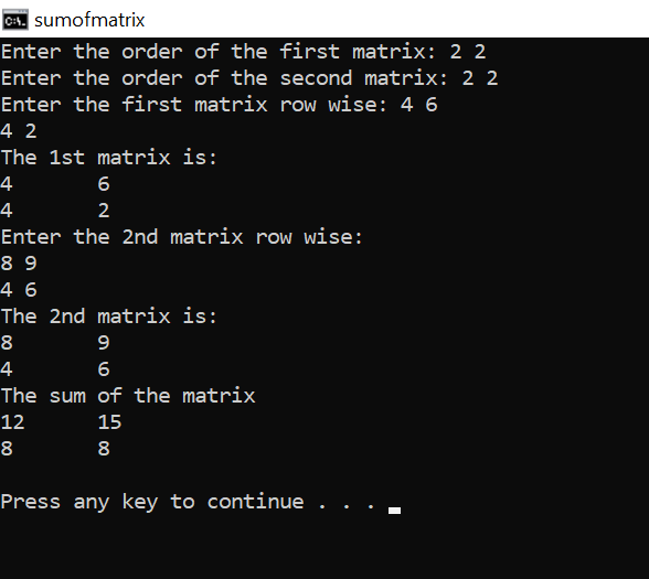 Sum Of Two Matrix In C Programming C Programming