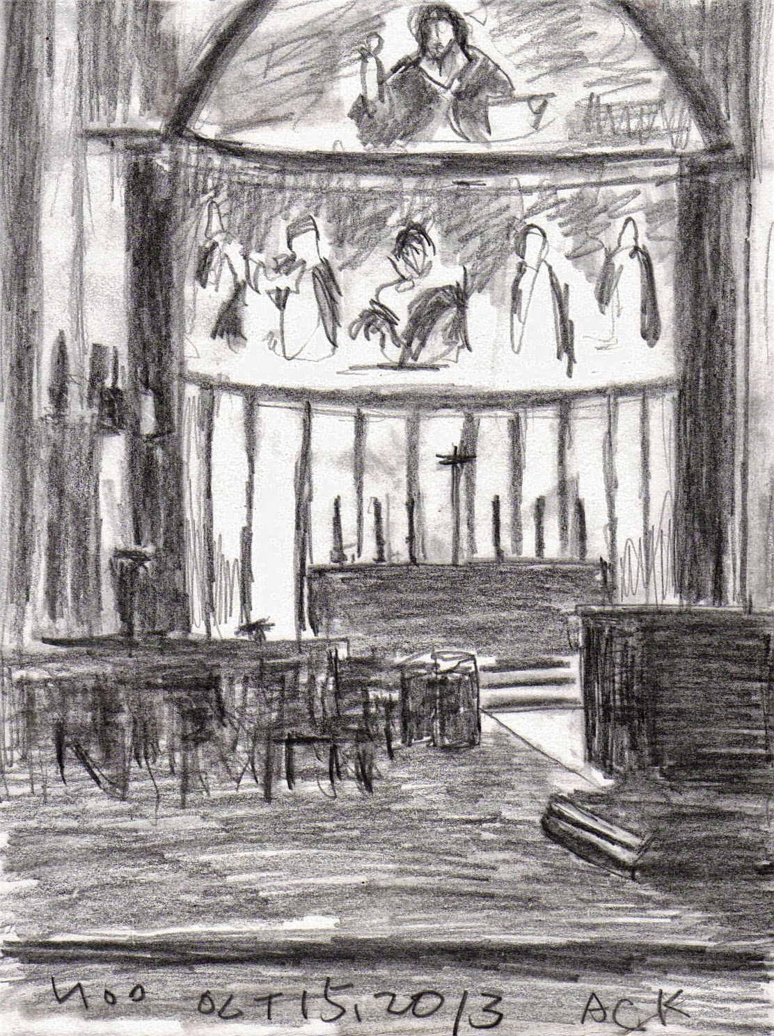 Yoo Drawing: altar sketch at the Anglican Church of Korea, Jeong-dong