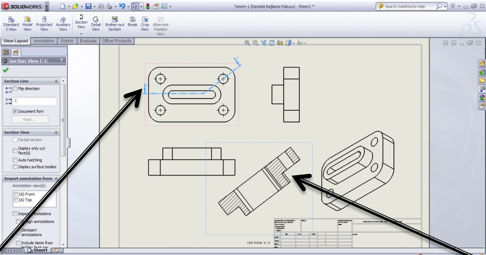 Teknik Resim (Drawing) Kesit Alma(Section) -5 - Solidworks