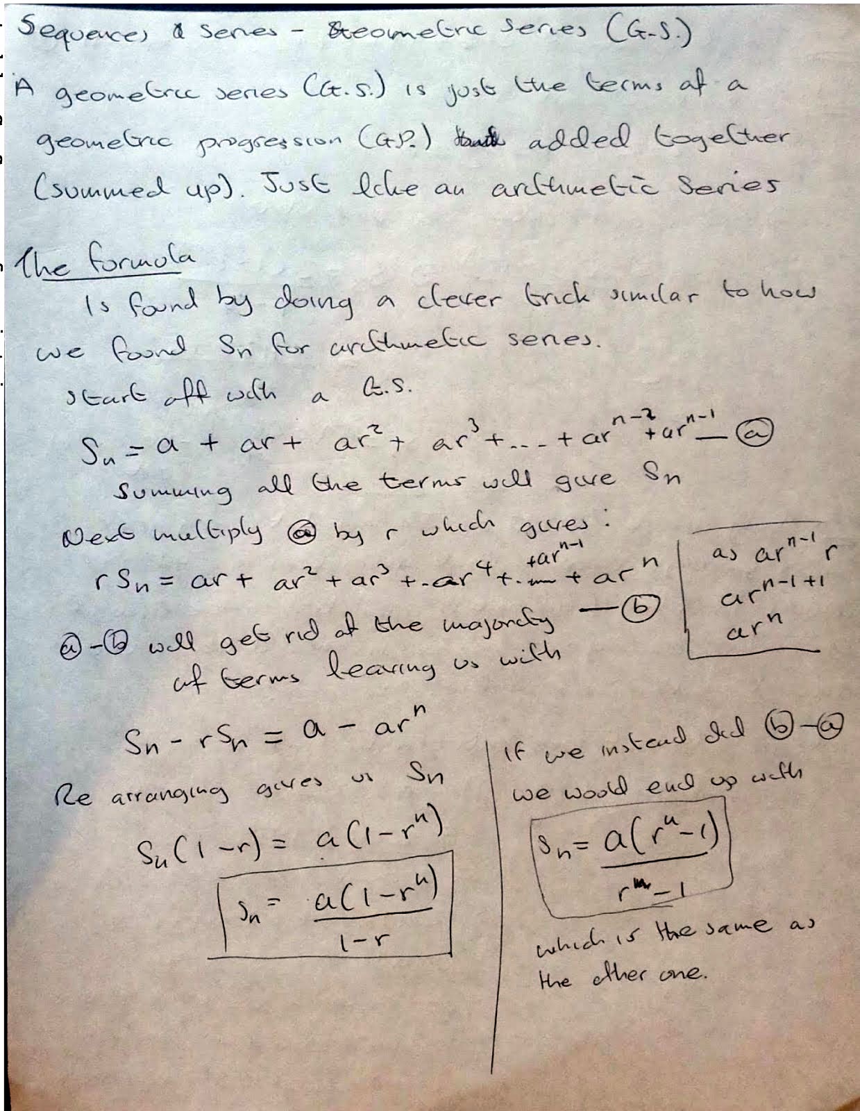 A Level Maths Notes: AS Sequences and Series - Geometric Series