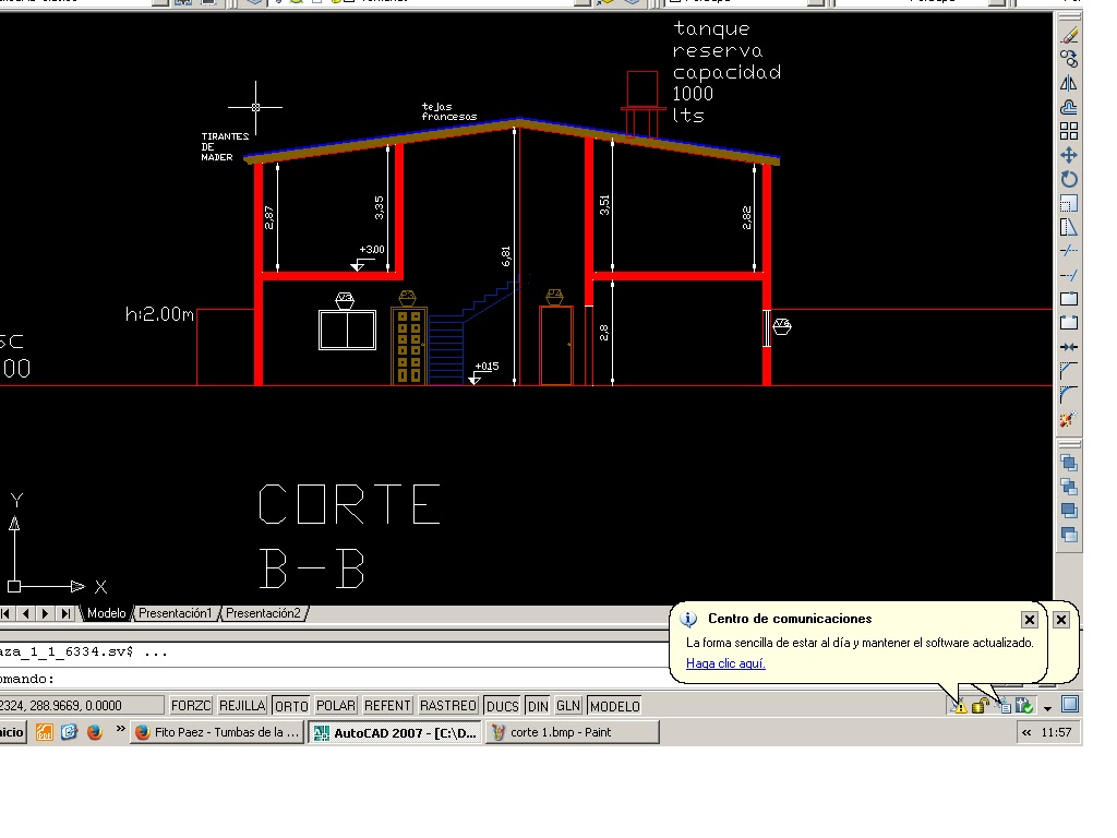 VIVIENDA EN AUTOCAD: CORTES DEL MISMO PLANO MENCIONADOS ANTERIORMENTE
