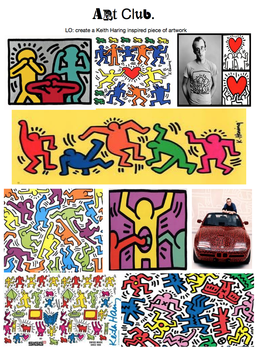 Art Club with Miss Speed: LO: Be inspired by Keith Haring's bold designs