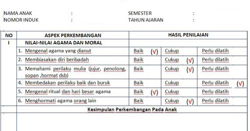 Contoh Pengisian Raport Tk - Web Guru Edu