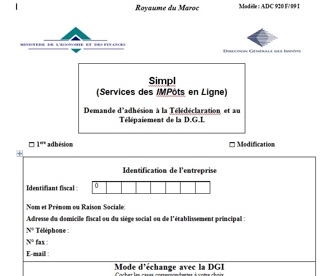 Les formulaires d'inscription au Télédeclaration et Télépaiement Format ...