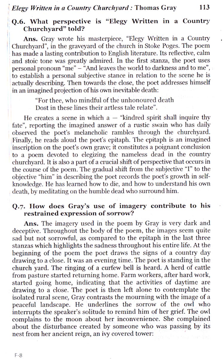 Short Questions with Answers (Elegy written in a country churchyard ...