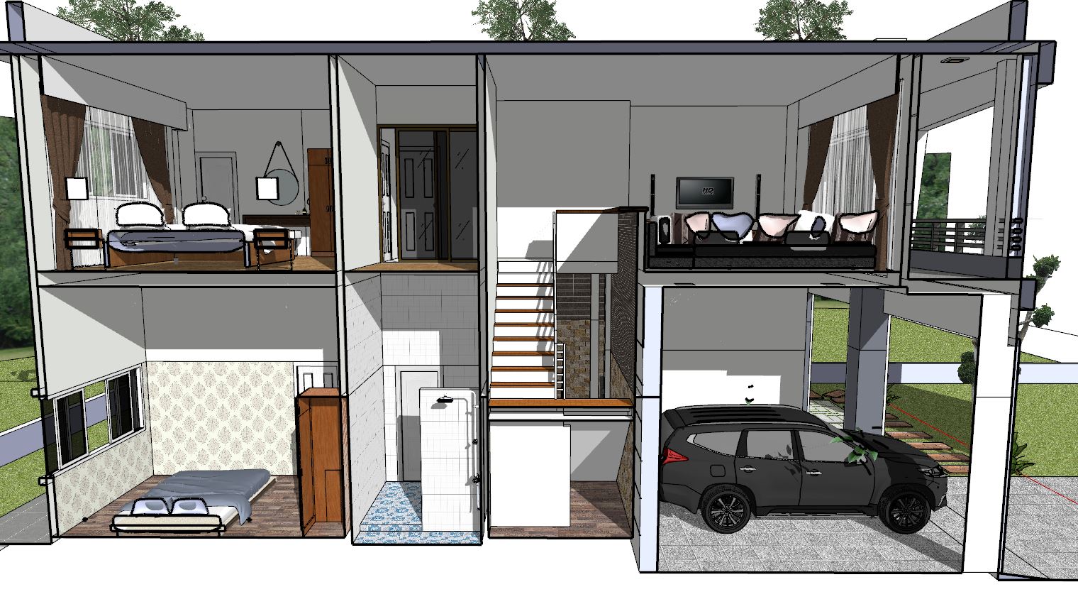 Plan 3D Interior Design Plan 8x13m Walk Through with Full Plan 4Beds ...