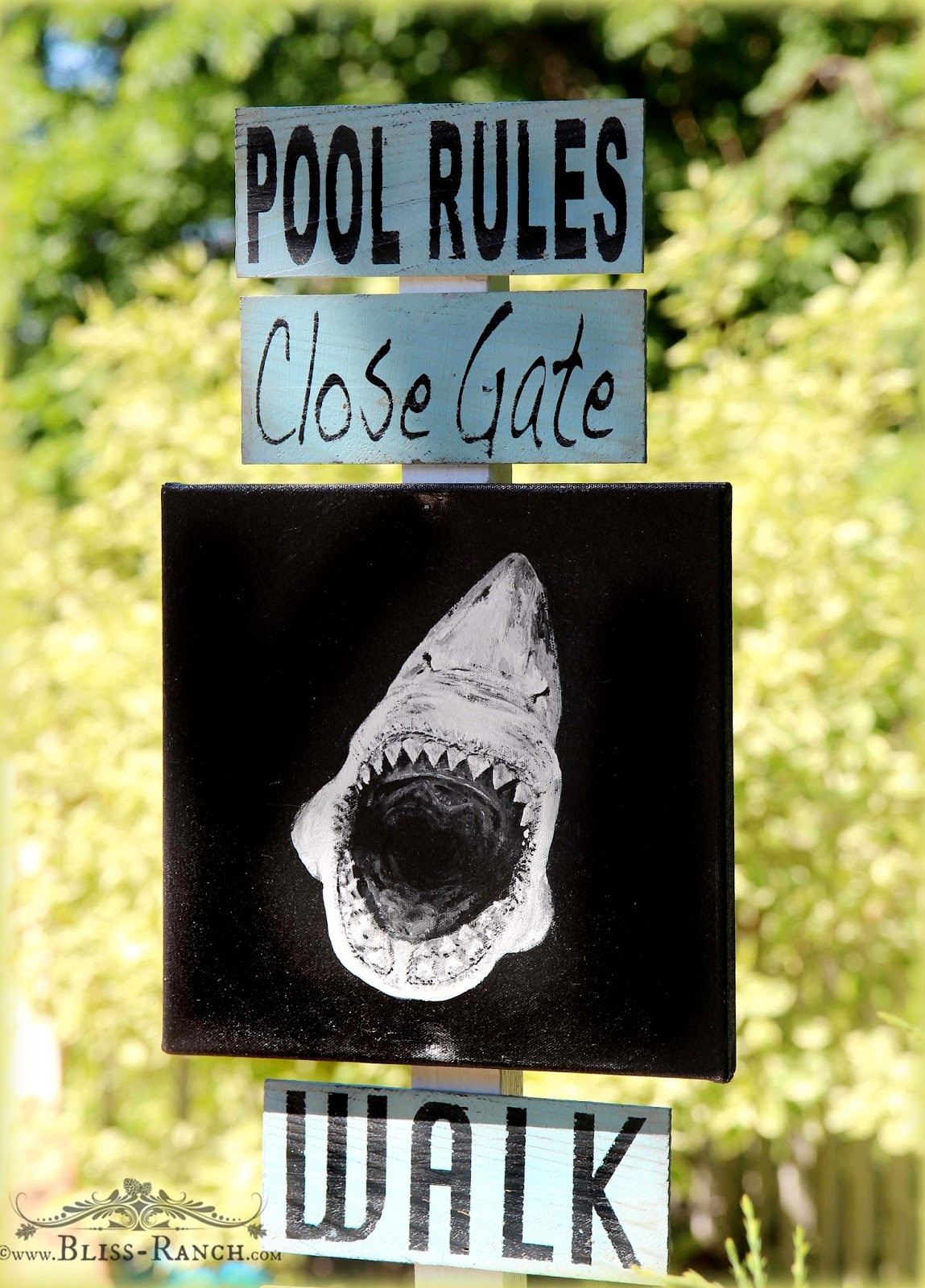 Bliss Ranch: Beware of Sharks.... Pool Sign