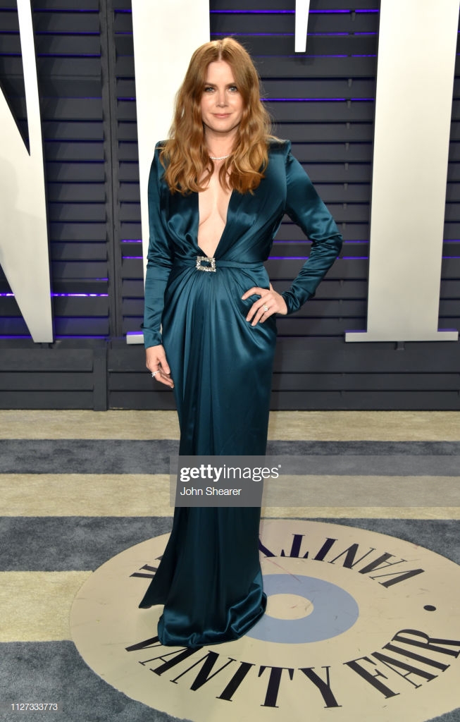 Ladies in Satin Blouses: Amy Adams - green satin dress