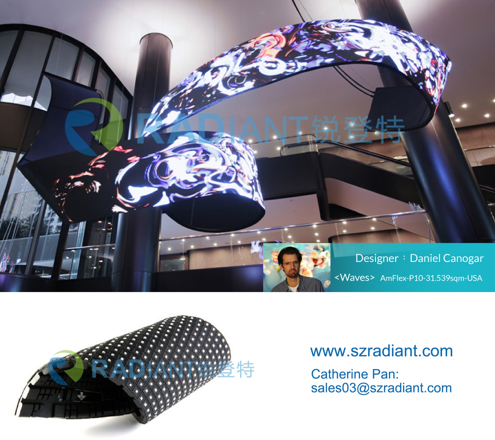 Wave shape LED screen from Radiant LED, Design by Daniel Canogar.