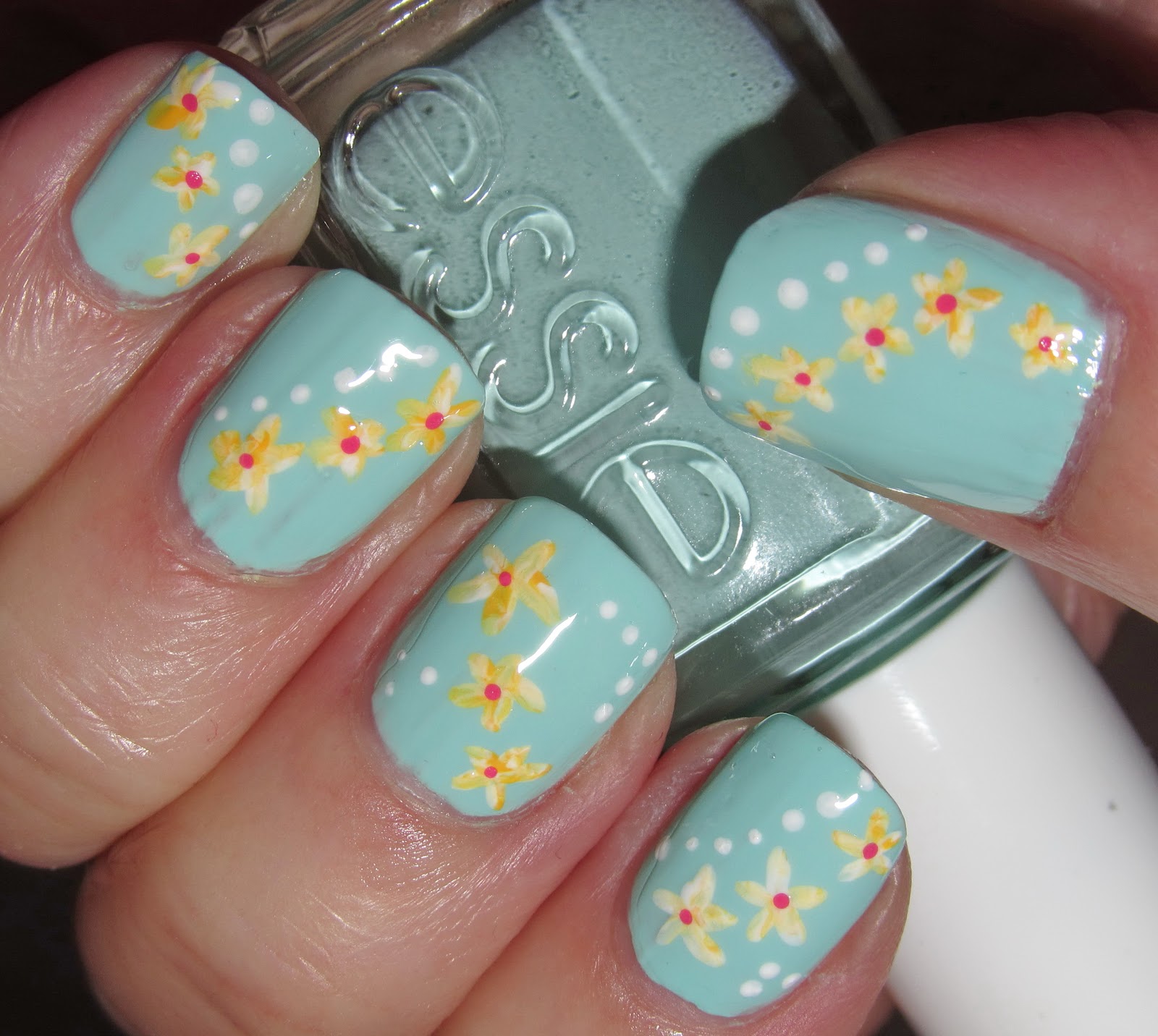 Marias Nail Art and Polish Blog: Mint pastel flowers - Pastel mint blomster