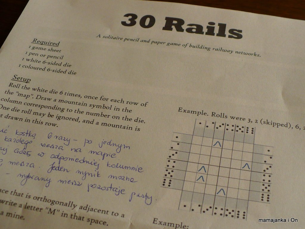mamajanka i ONi: 30 rails, "kolejowa" gra do wydruku