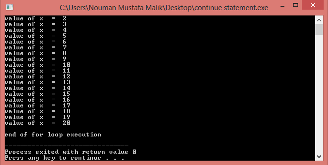 Information How To Use Continue Statement Using C Language In Dev C