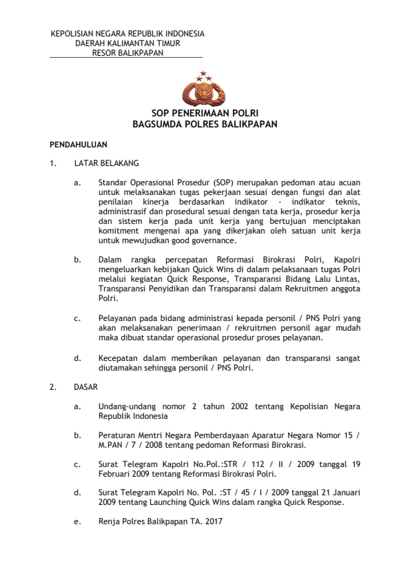 BAGSUMDA POLRES BALIKPAPAN: SOP PENERBITAN KTA POLRI / PNS