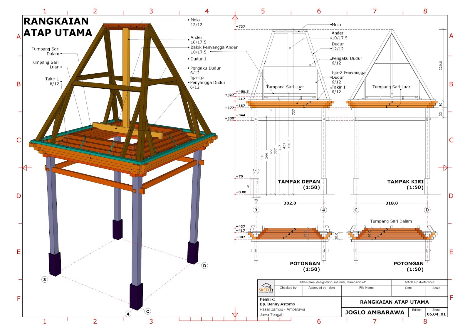 Rumah Joglo - Jambu Ambarawa: 05.04. Detail Rangka Atap Utama