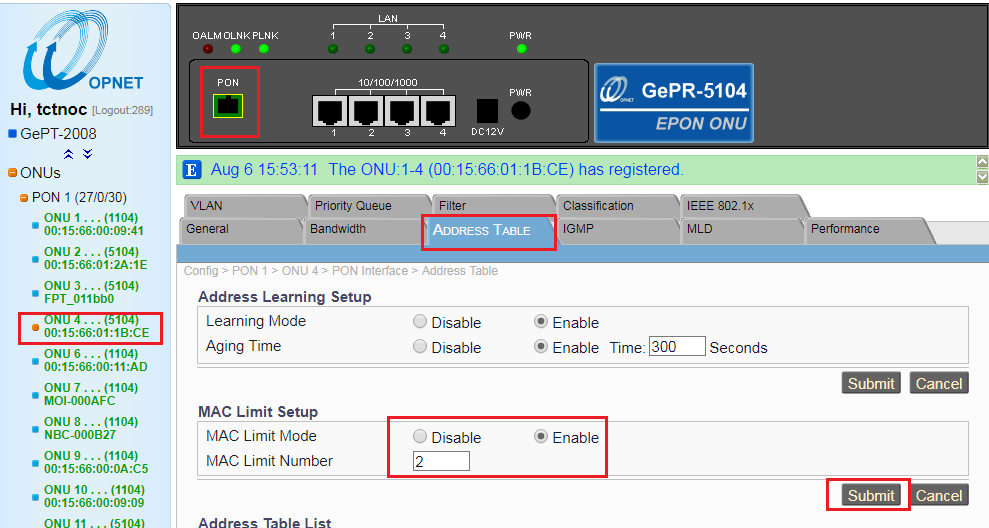 Opnet-OLT ONU configuration