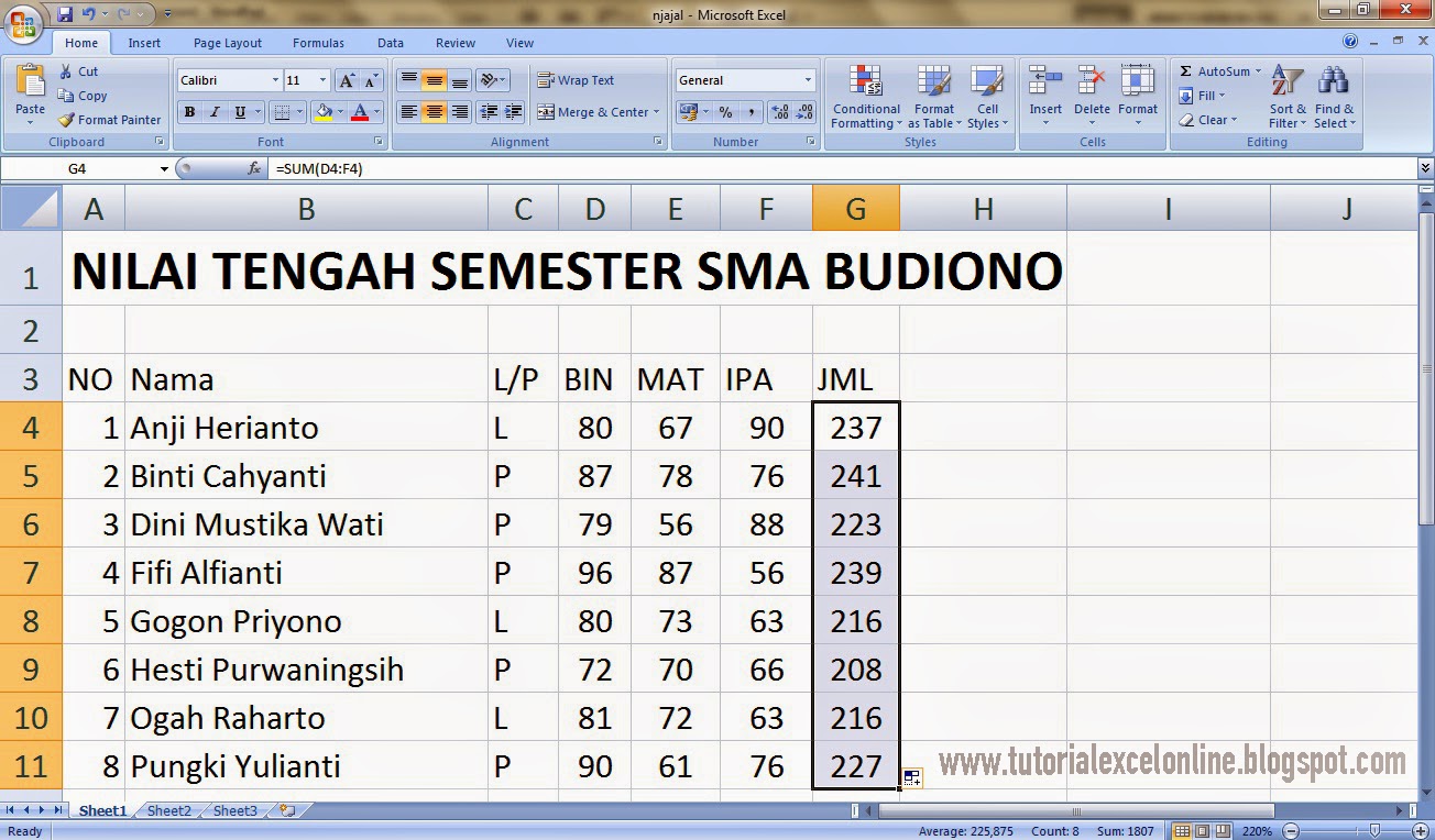 Cara Menjumlahkan Nilai Siswa pada Microsoft Excel | TUTORIAL EXCEL