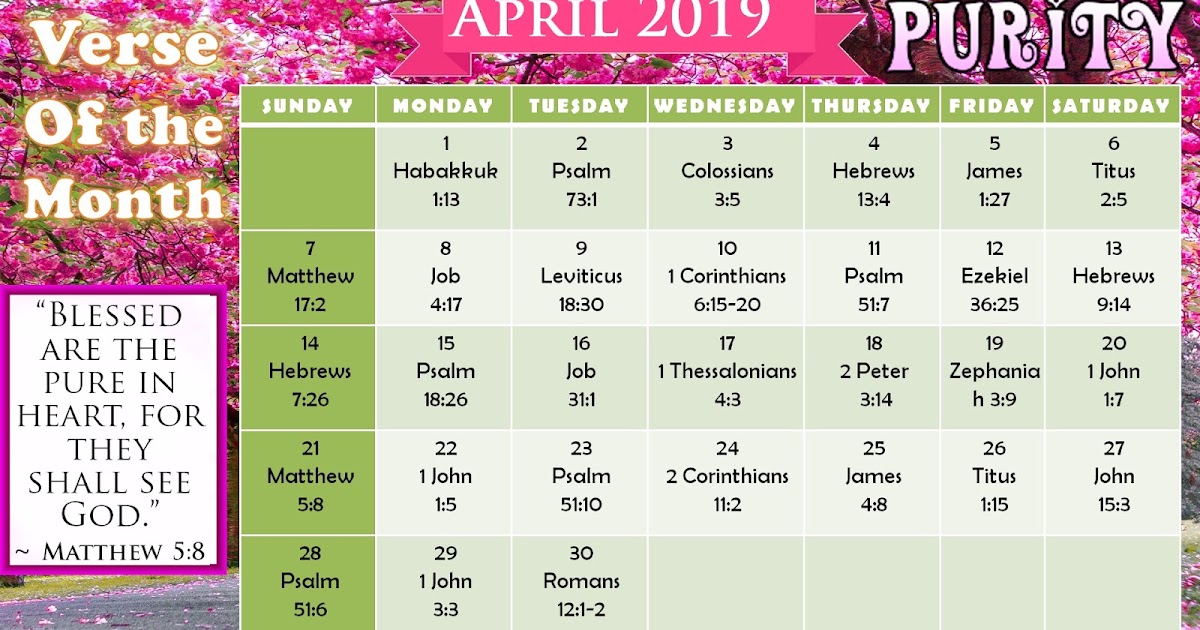 Daily Verses Calendar - April 2019 - Printable Version