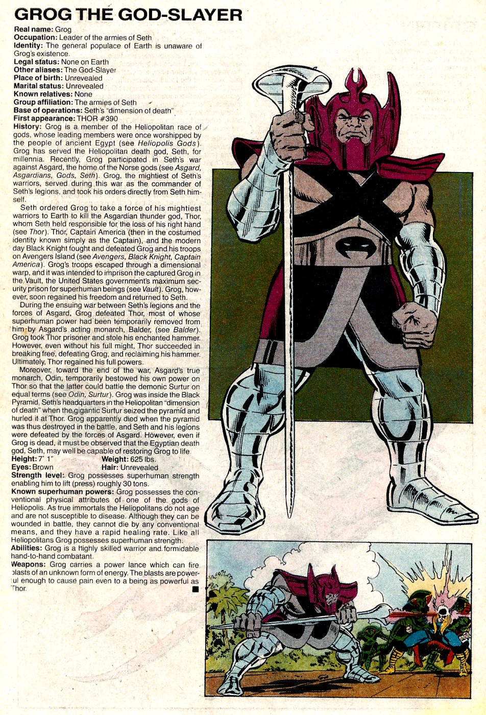 Fichas de Superheroes Marvel y DC: Grog Aplastadioses