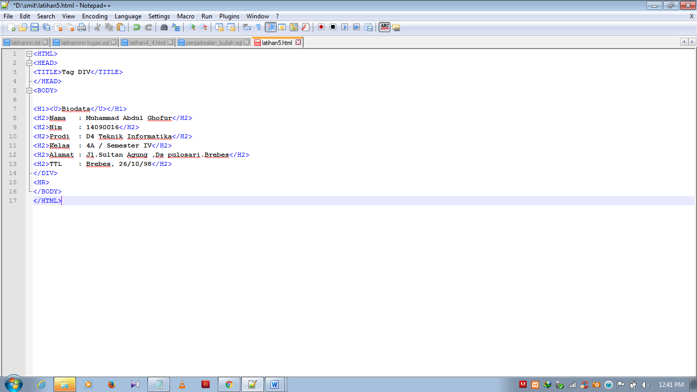 Tutorial Membuat Biodata Sederhana [HTML] ~ Informasi Blogger