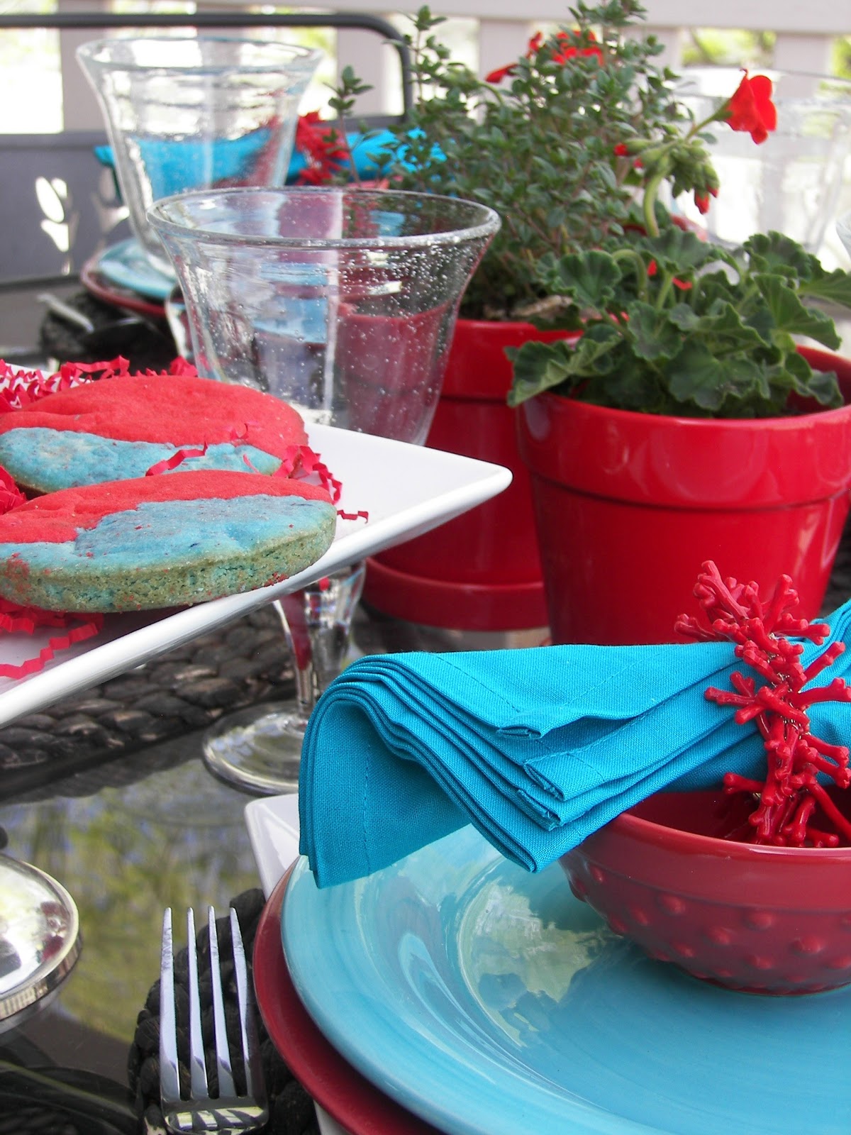 Red Couch Recipes: Bold and Bright Red and Turquoise Tablescape