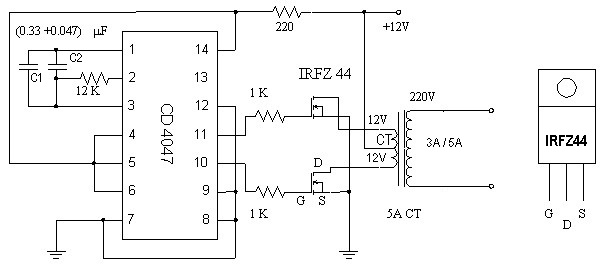 RANGKAIAN INVERTER DC TO AC MENGGUNAKAN IC CD4047 DAN IRFZ44 - Syarif ...