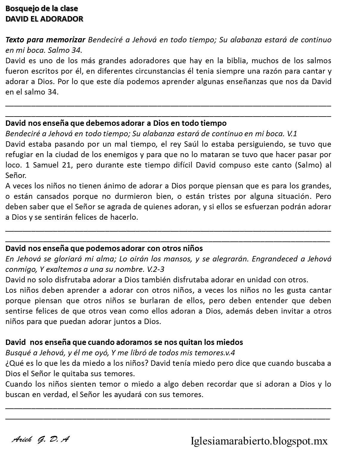 CLASE BÍBLICA PARA NIÑOS DESCARGABLE - DAVID EL ADORADOR - - Mar de Vida Abundante