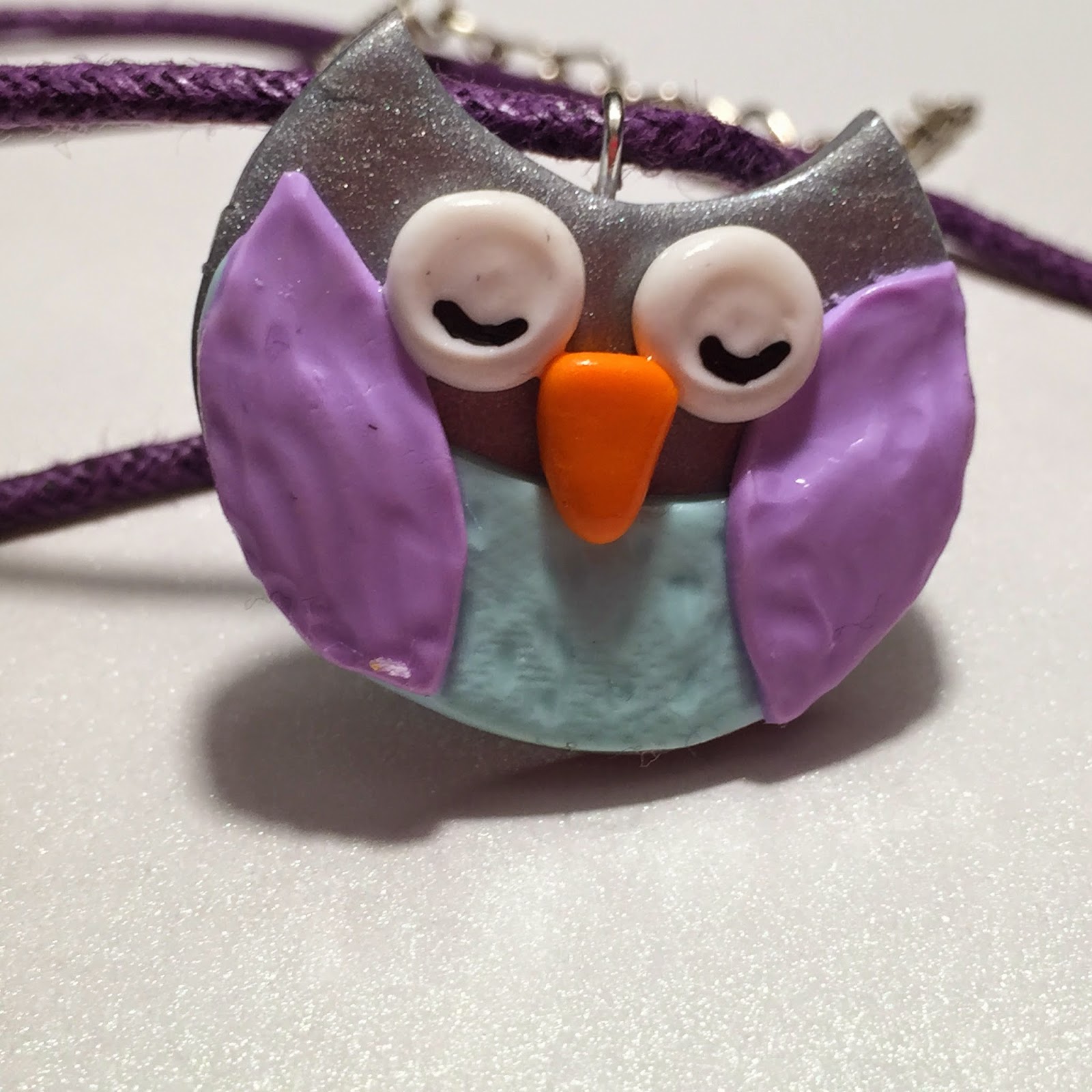 RilakkumaShop.nl: Cute Sleepy Owl Necklace Polymer Clay Jewelry, Fimo clay