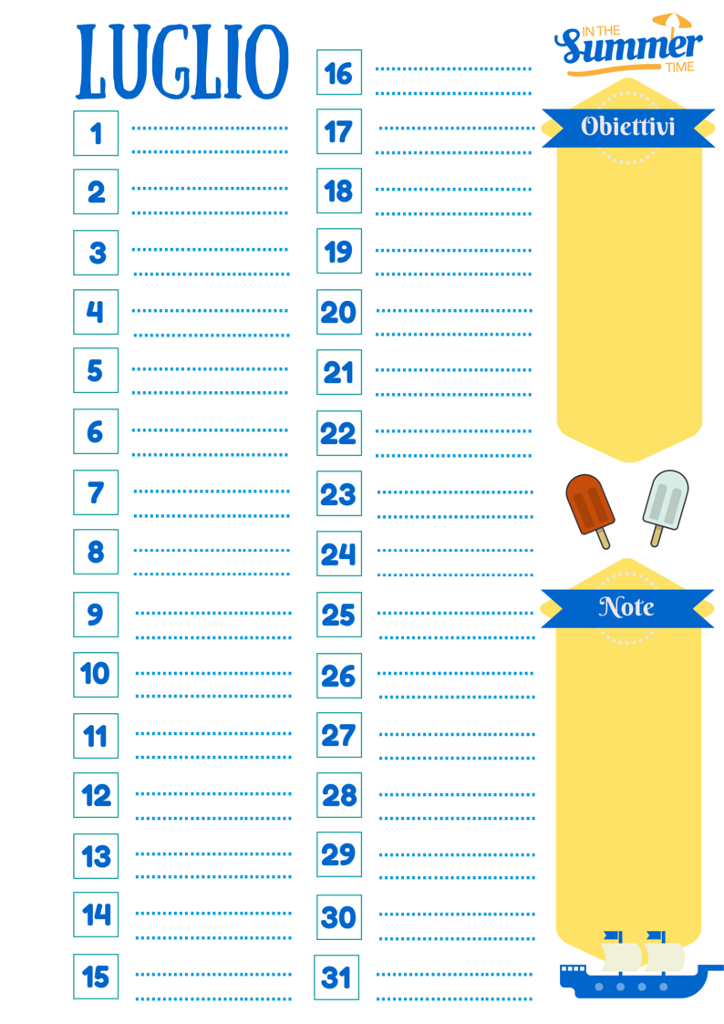 Nata disorganizzata: Refill gratuiti per l'agenda: il mese di luglio da ...