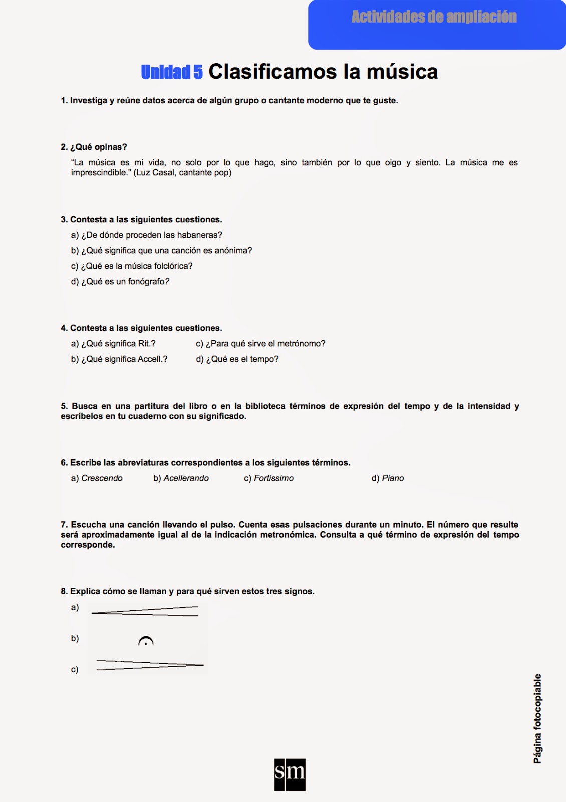 MÚSICA: 1º ESO Fichas Refuerzo Tema 5