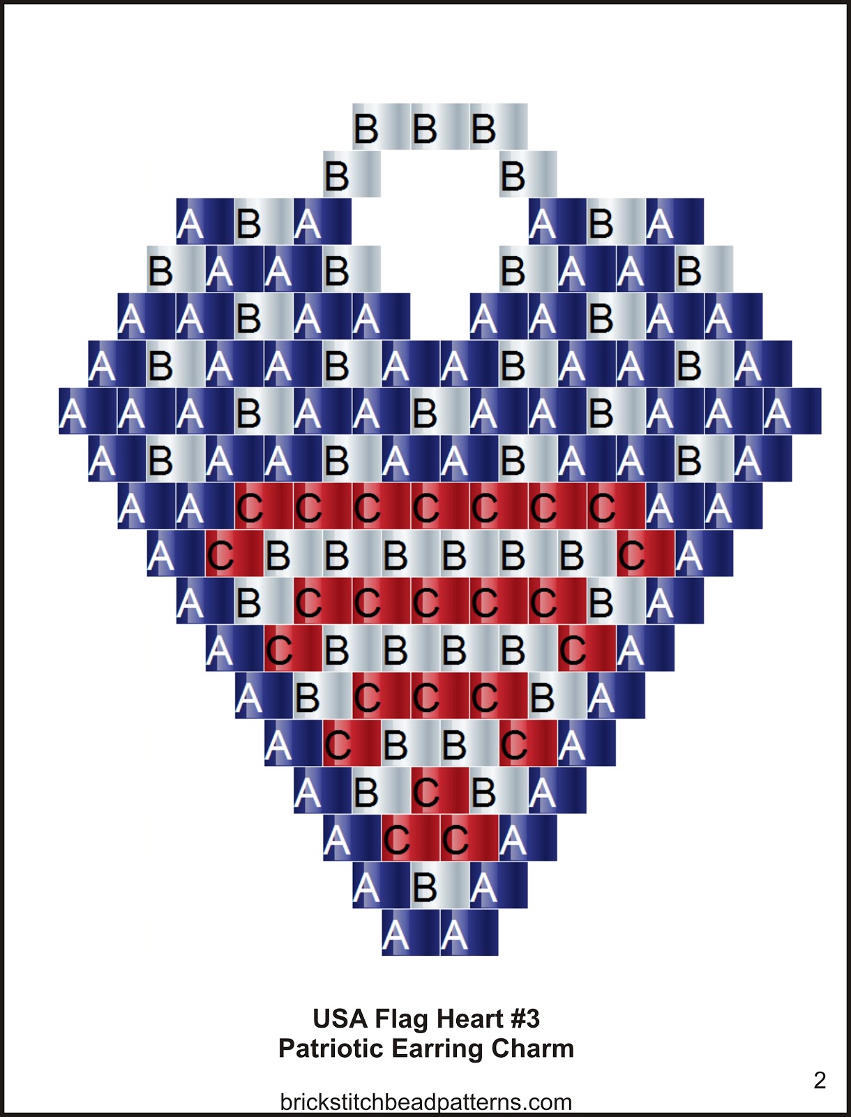 Brick Stitch Bead Patterns Journal: USA Flag Heart #3 Patriotic Brick ...