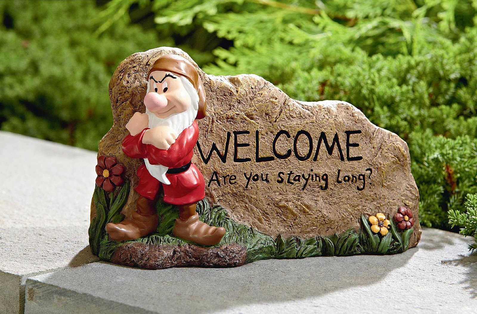 Grumpy Disney Garden Statue Welcome Go Away Sign at Jerome Weeks blog