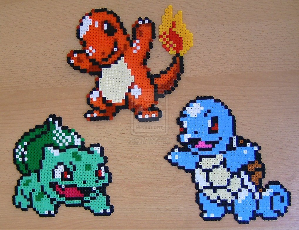 Hama beads AGN Málaga: Pokemon: Iniciales; Bulbasaur, Charmander, Squirter