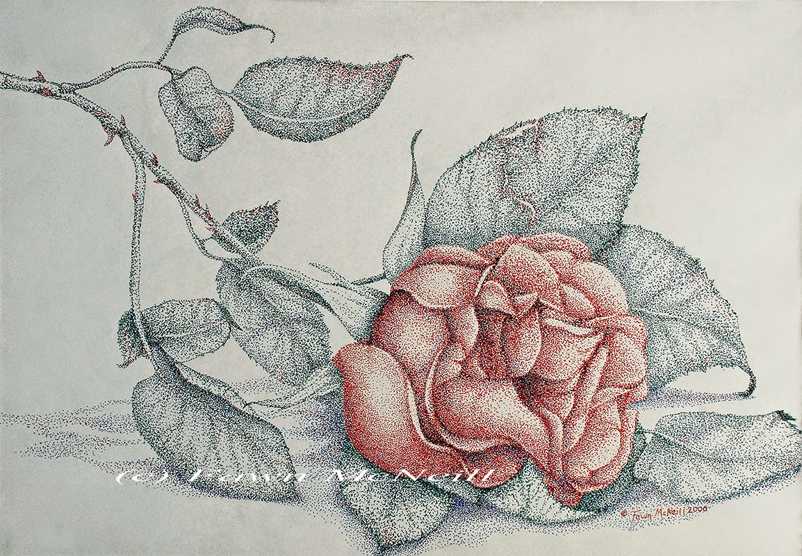 Fawn's Paintings: Forsaking All Others, pointillism of a red rose