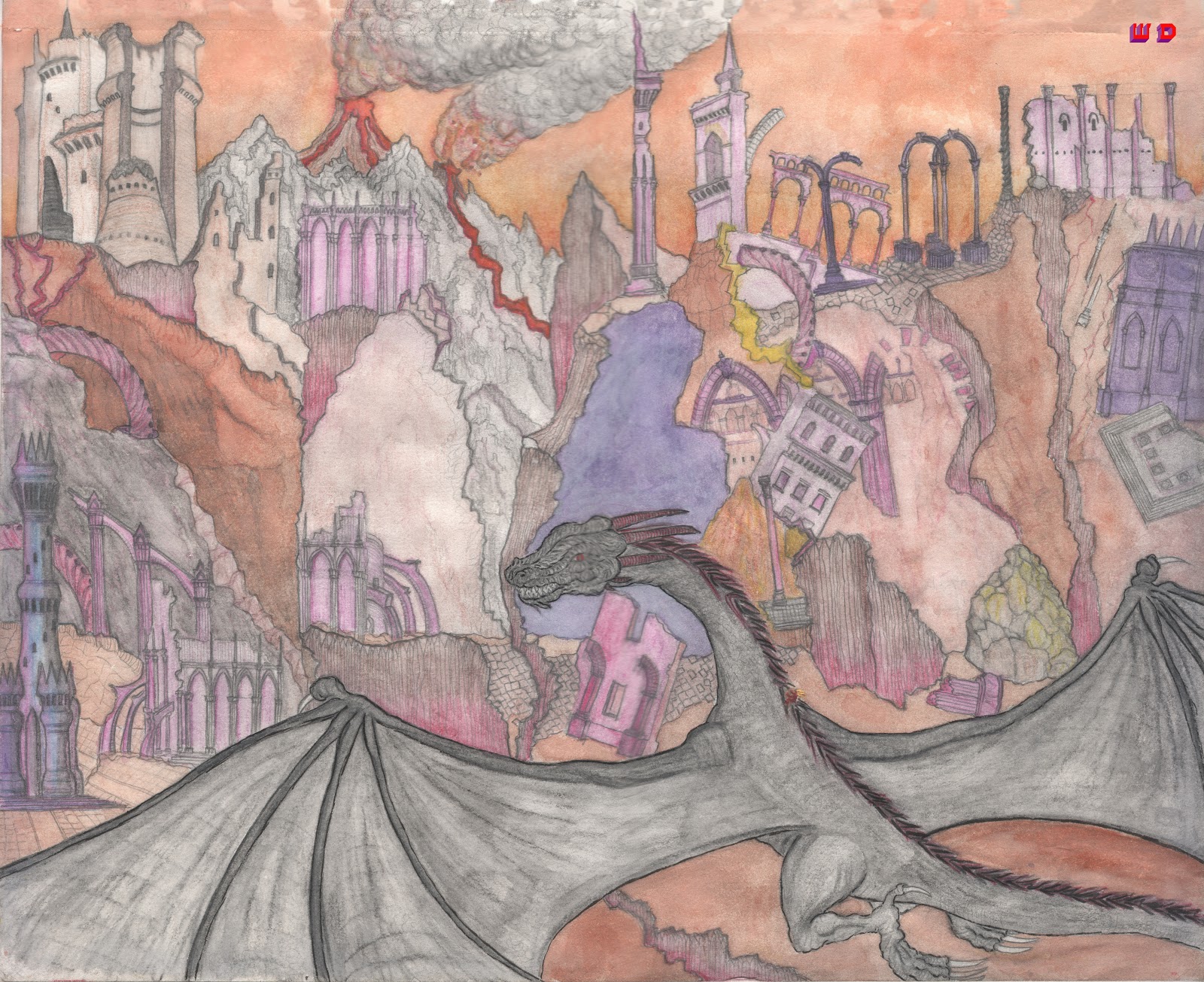 Balerion and Aerea Targaryen flying over the ruins of Valyria ...
