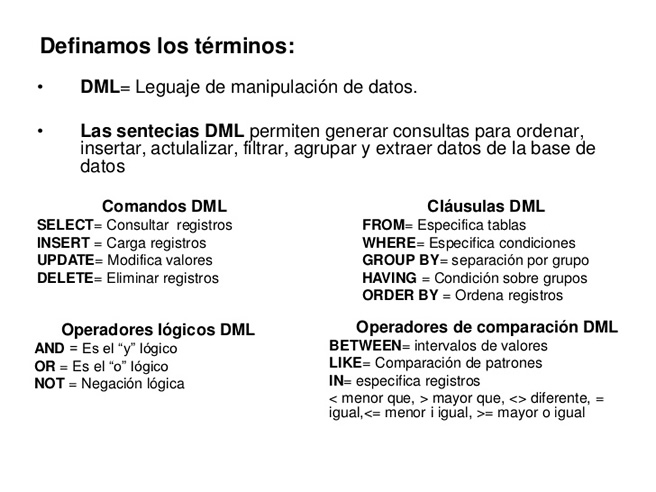 Base de Datos SQL: SENTENCIAS DML