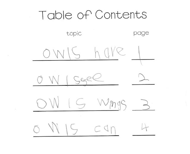 A Place Called Kindergarten: nonfiction writing features - table of ...
