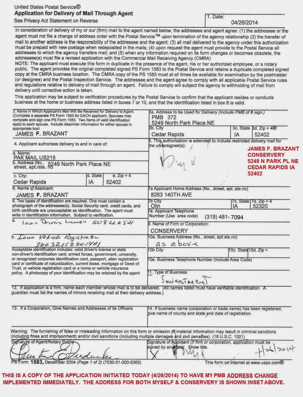 Conservery : MY NEW ADDRESS & PHONE NO. CHANGES - UPDATED 5/2, 5/10, 5/ ...