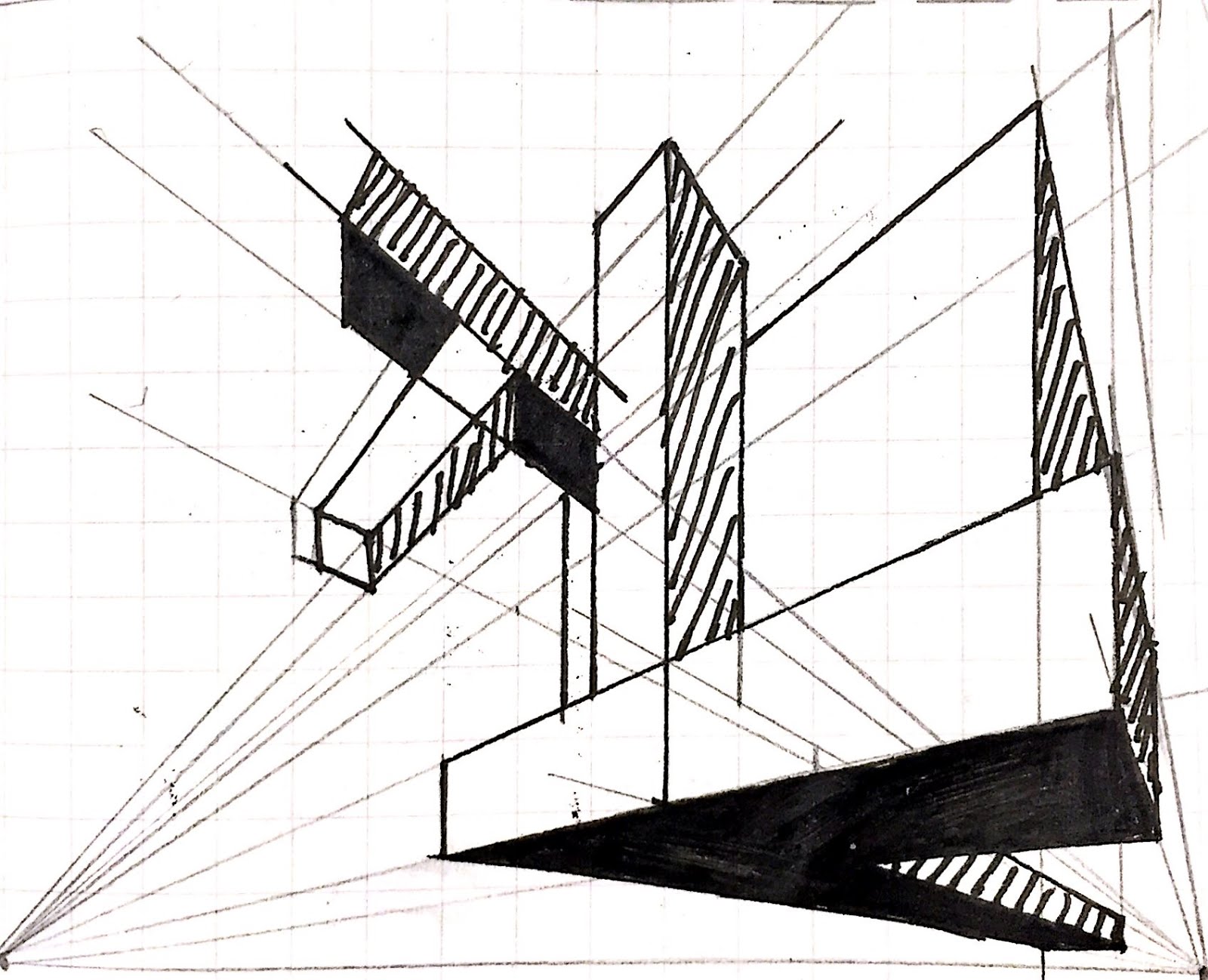 YANG's : EXP3-TWO POINT PERSPECTIVE SKETCH AND DRAFT MODEL