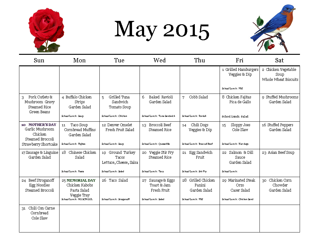 Thrifty Mom In Boise: Monthly Menu Planner - May