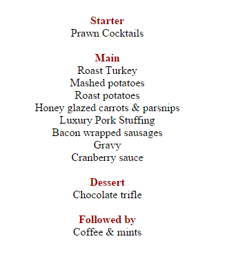 Step by Step Christmas Dinner for £25 3 Courses