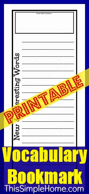 Vocabulary Bookmark Printable {Free} - This Simple Home